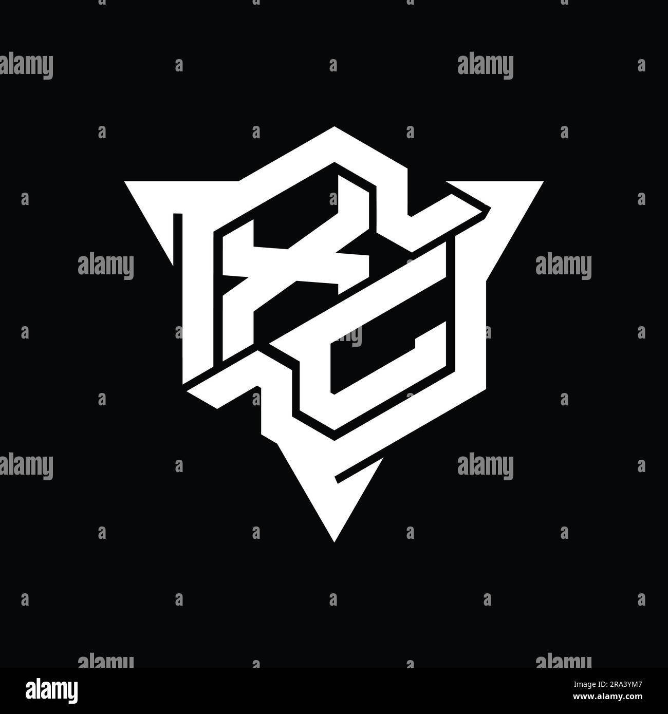 XC Letter Logo monogram hexagon shape with triangle outline gaming style design template Stock ...