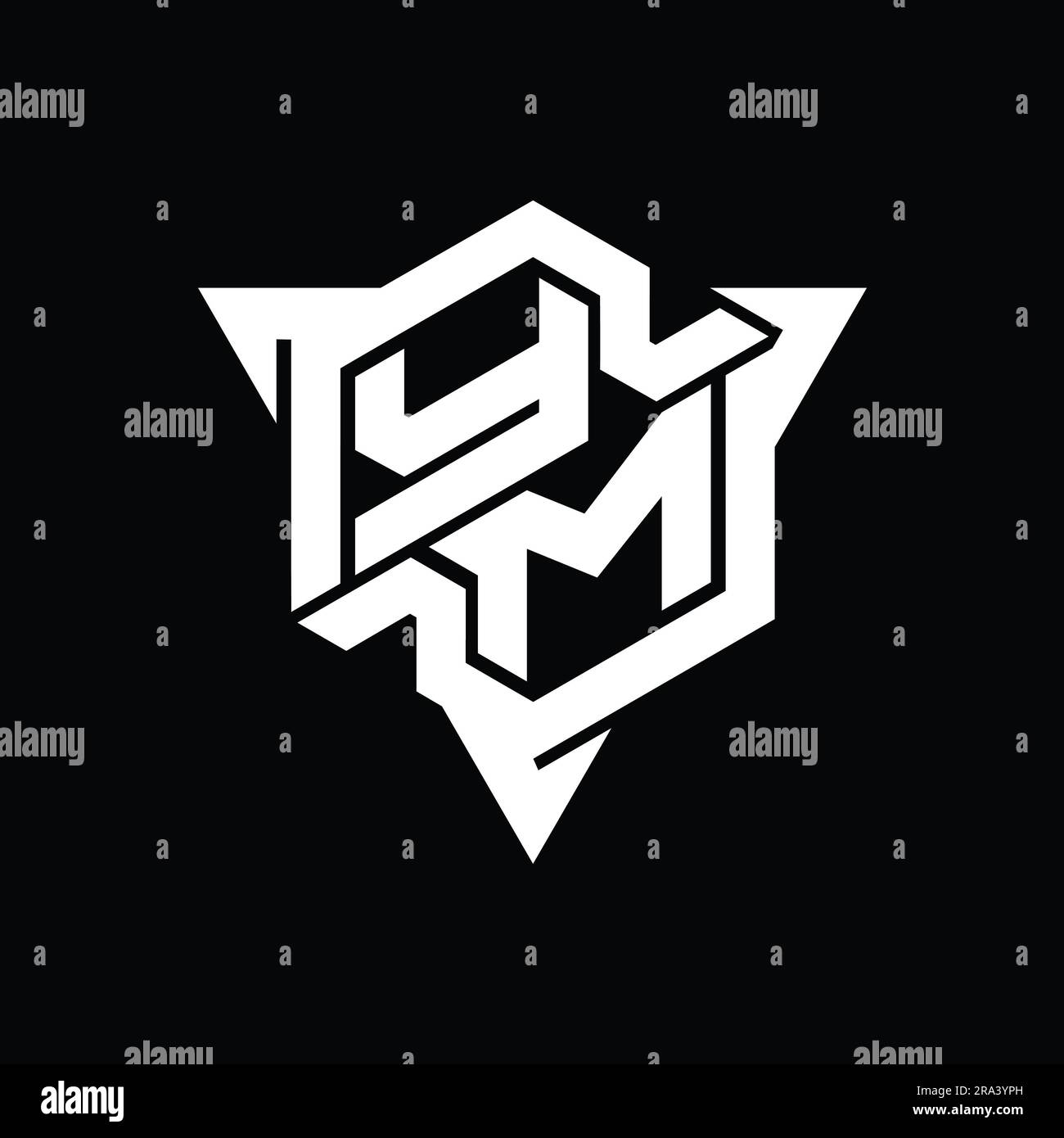 YM Letter Logo monogram hexagon shape with triangle outline gaming ...