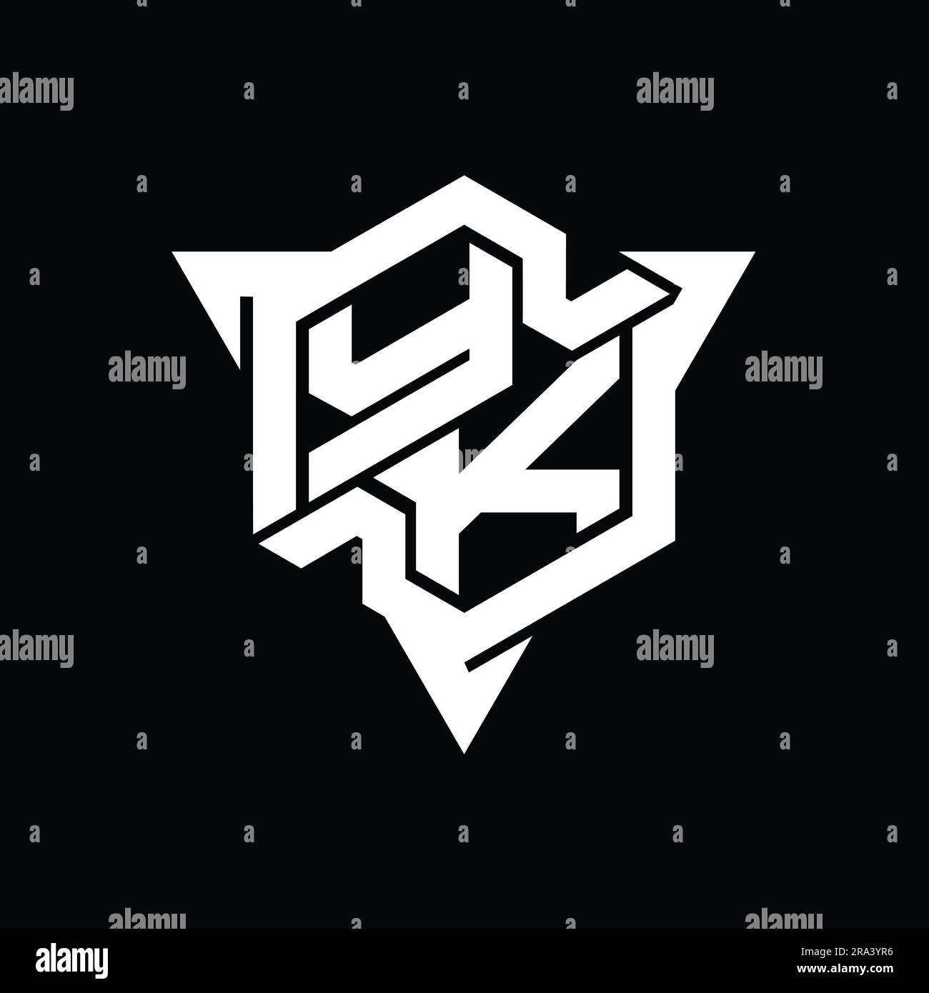 YK Letter Logo monogram hexagon shape with triangle outline gaming ...