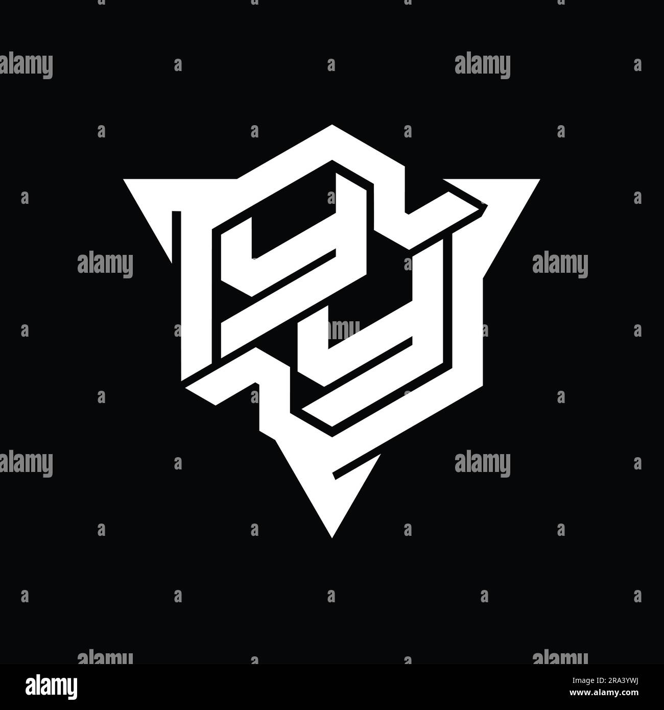 YY Letter Logo monogram hexagon shape with triangle outline gaming style design template Stock ...