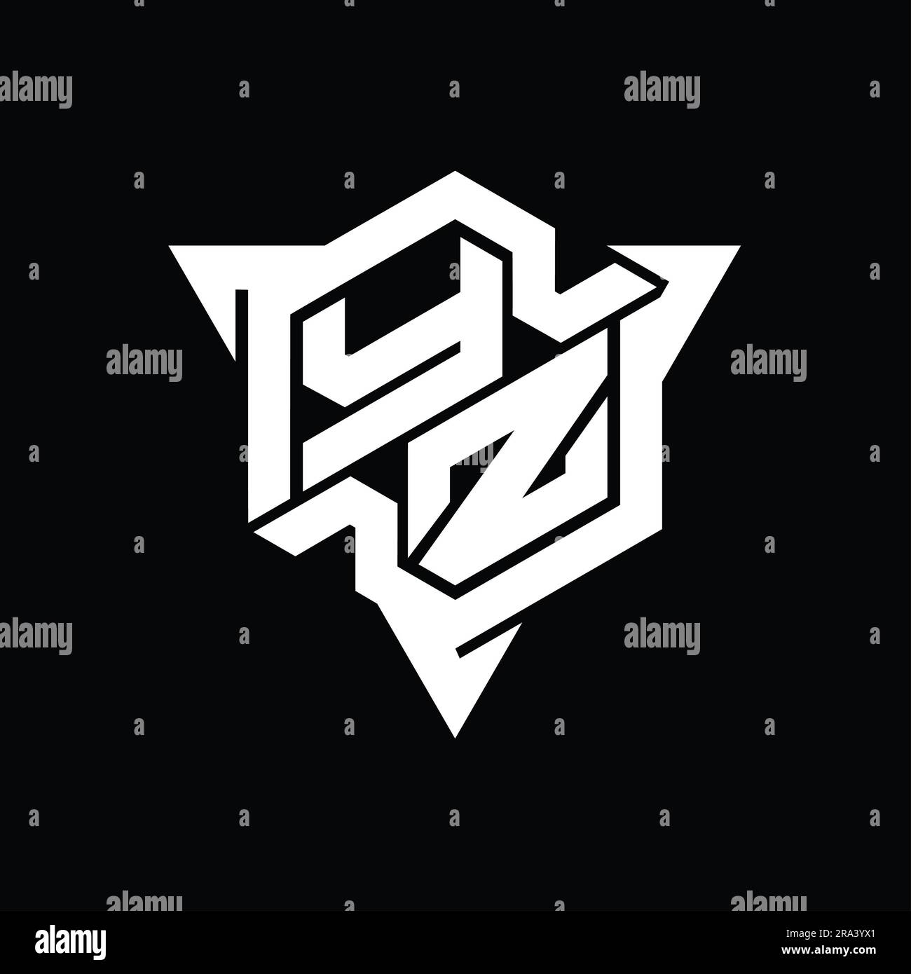 YZ Letter Logo monogram hexagon shape with triangle outline gaming style design template Stock ...