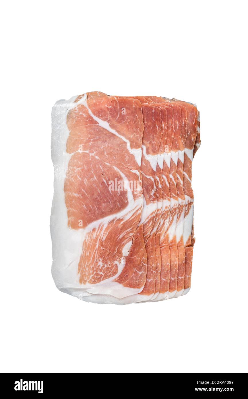 Italian prosciutto crudo or jamon in a vacuum package. High quality ...