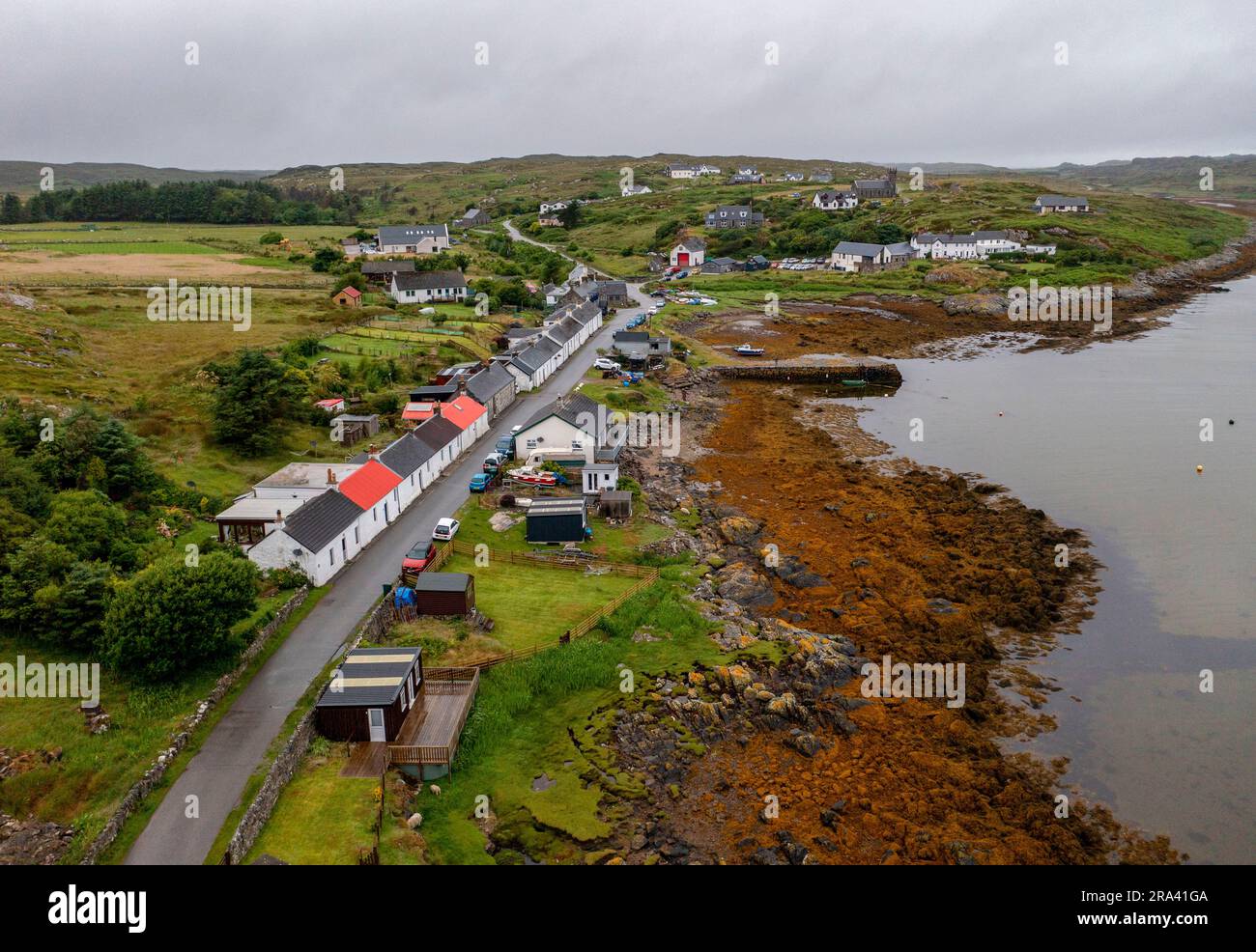 Aerial view of Arinagour, Isle of Coll, Inner Hebrides, Scotland, UK ...