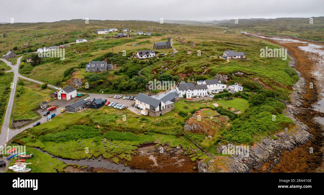 Aerial view of Arinagour, Isle of Coll, Inner Hebrides, Scotland, UK ...