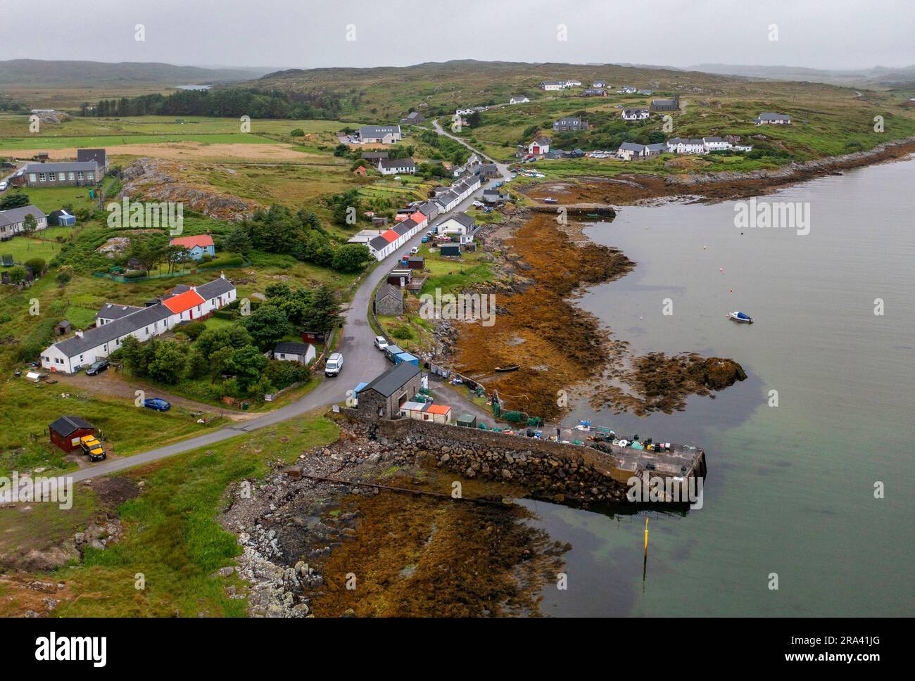 Aerial view of Arinagour, Isle of Coll, Inner Hebrides, Scotland, UK ...