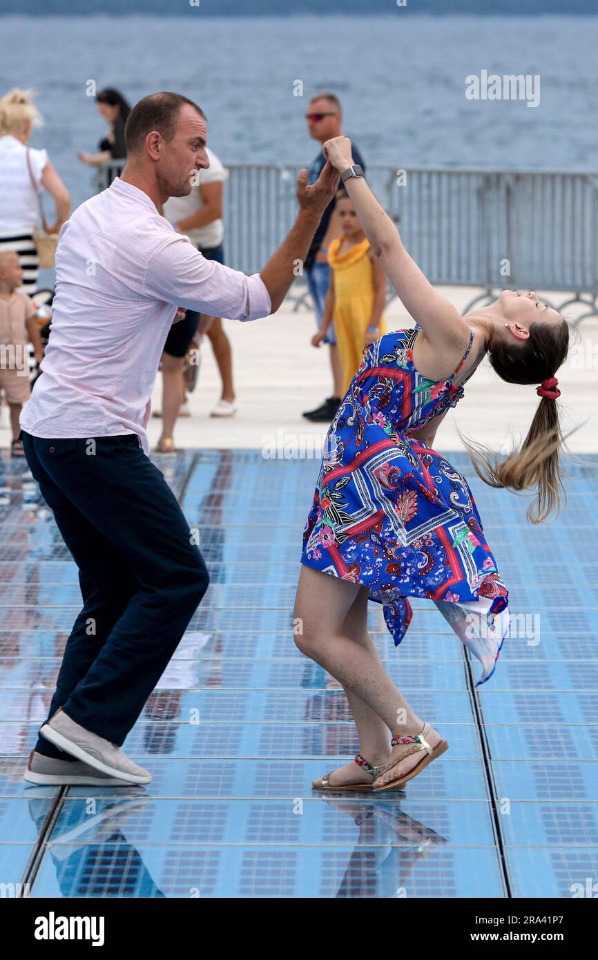 Zadar, Croatia. 30th June, 2023. Couples dance at Monument to the Sun ...