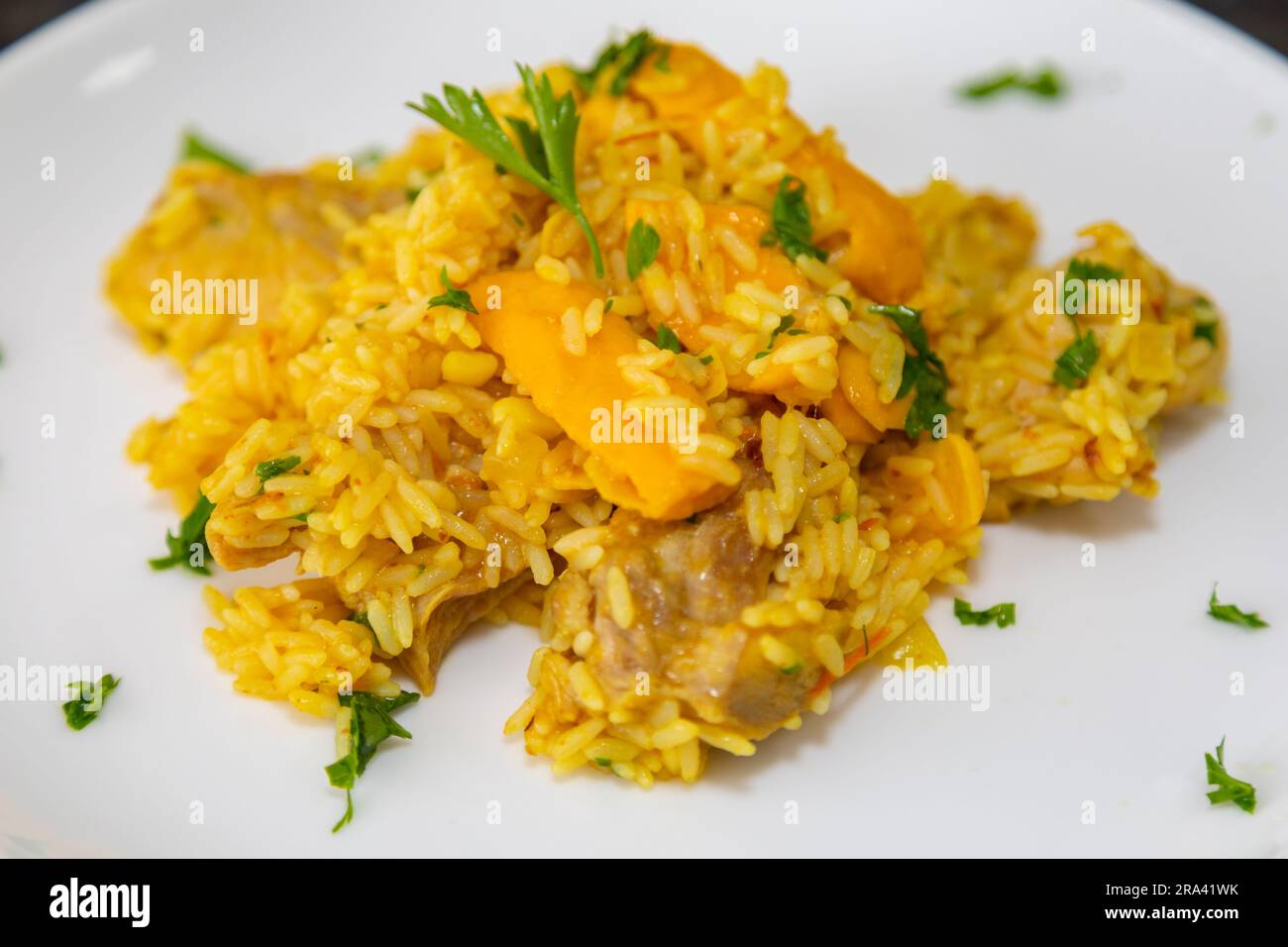 Traditional rice with pequi pulp (caryocar brasiliense) top view ...