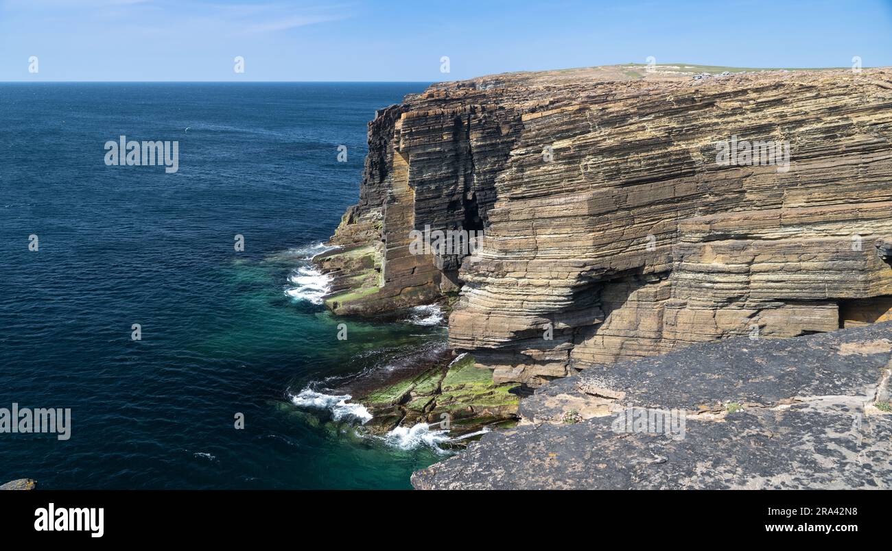 Cliffs at Yesnaby on the Orkney Isles looking over the North Sea ...