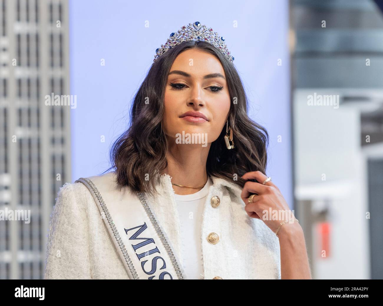 Miss USA 2022 Morgan Romano attends ceremonial lighting of Empire State ...
