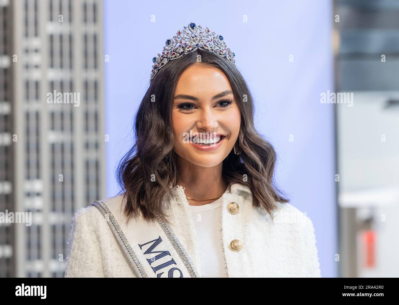 Miss USA 2022 Morgan Romano attends ceremonial lighting of Empire State ...