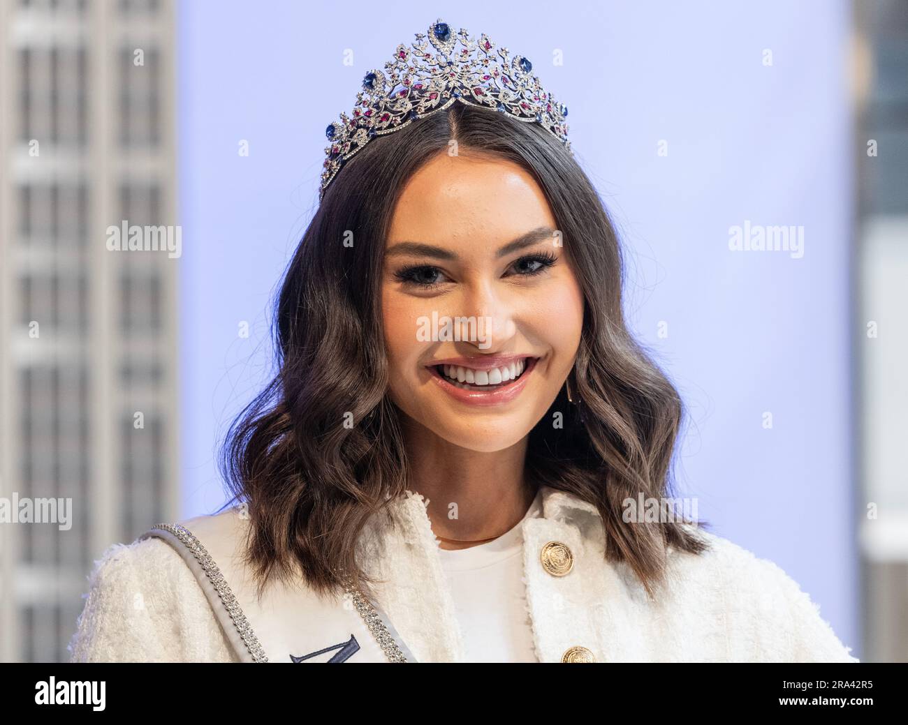 Miss USA 2022 Morgan Romano attends ceremonial lighting of Empire State ...
