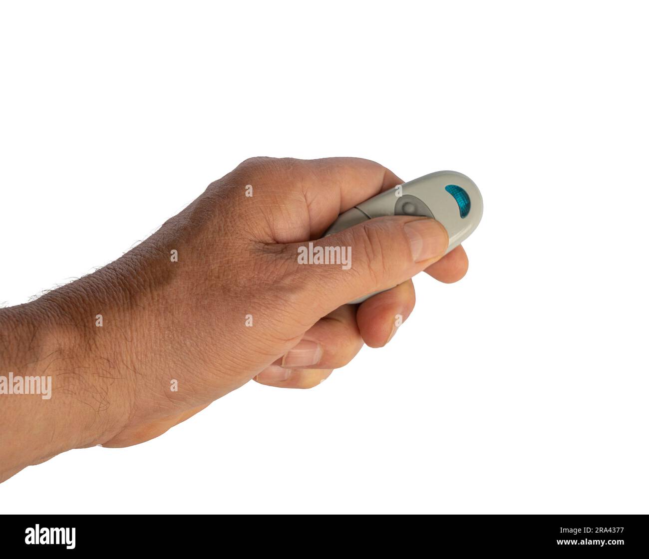 a male hand with the remote control isolated on a transparent ...