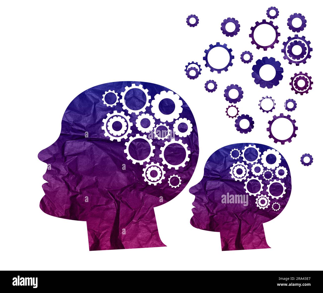 Silhouette of a head and a brain consisting of cogs and flying away ...