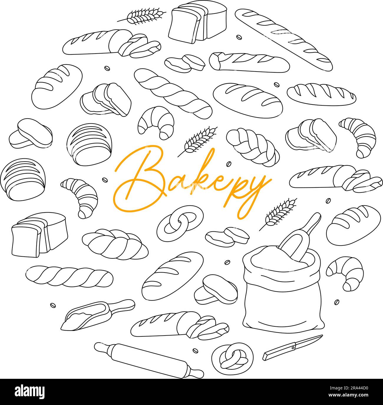 Bakery products in circle design. Bakery shop banner. Wheat bread ...