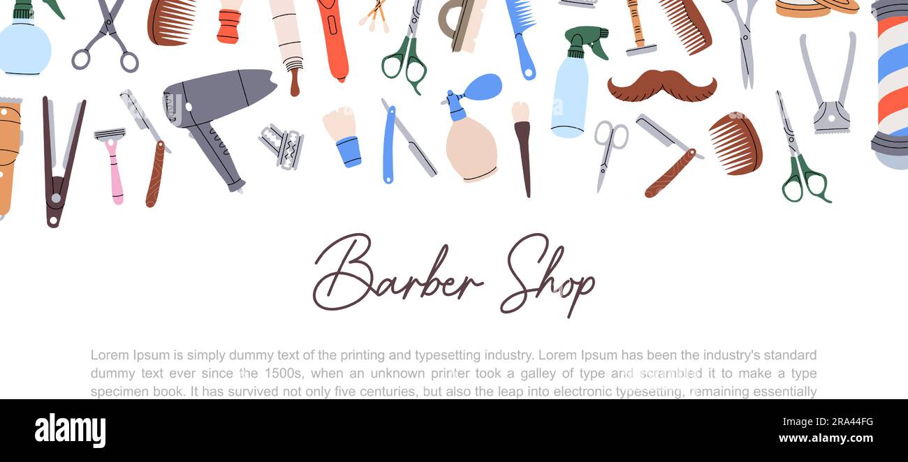 Barber shop banner. Barbershop horizontal background. Barber pole ...