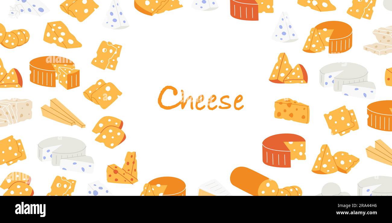 Different types of cheeses horizontal banner. Cheeses menu design ...