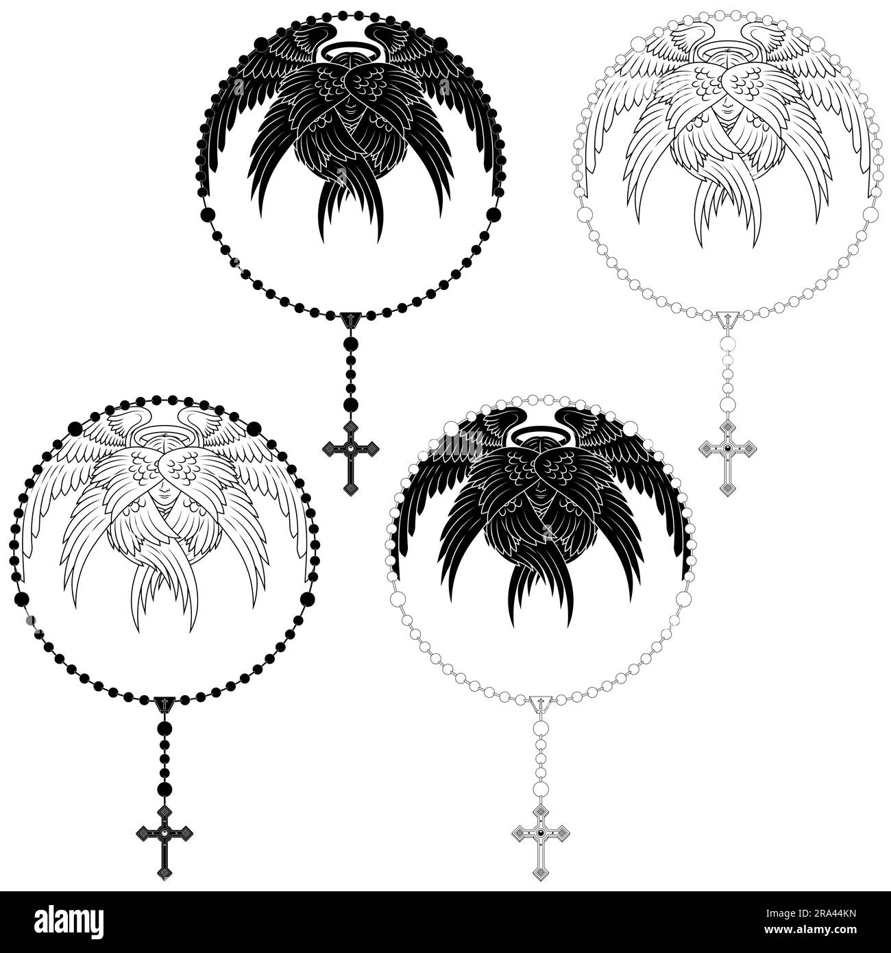 Vector design of seraphim with christian rosary, symbol of catholic ...