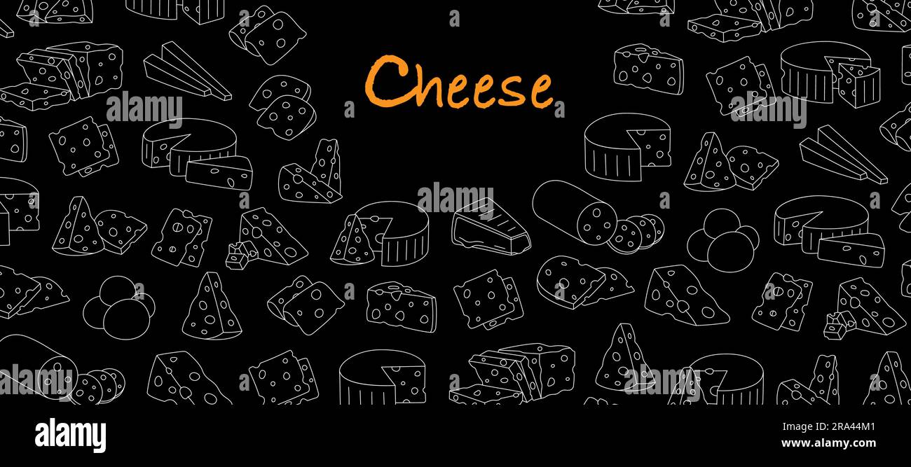 Cheese shop horizontal banner. Cheese menu design. Cheddar, camembert ...