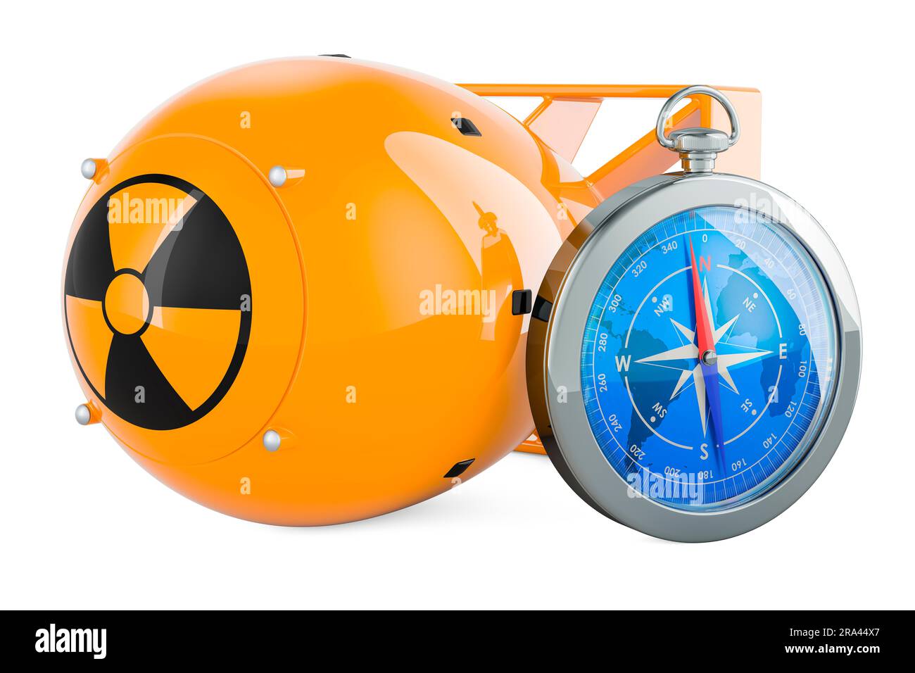 Atomic bomb with compass, 3D rendering isolated on white background ...