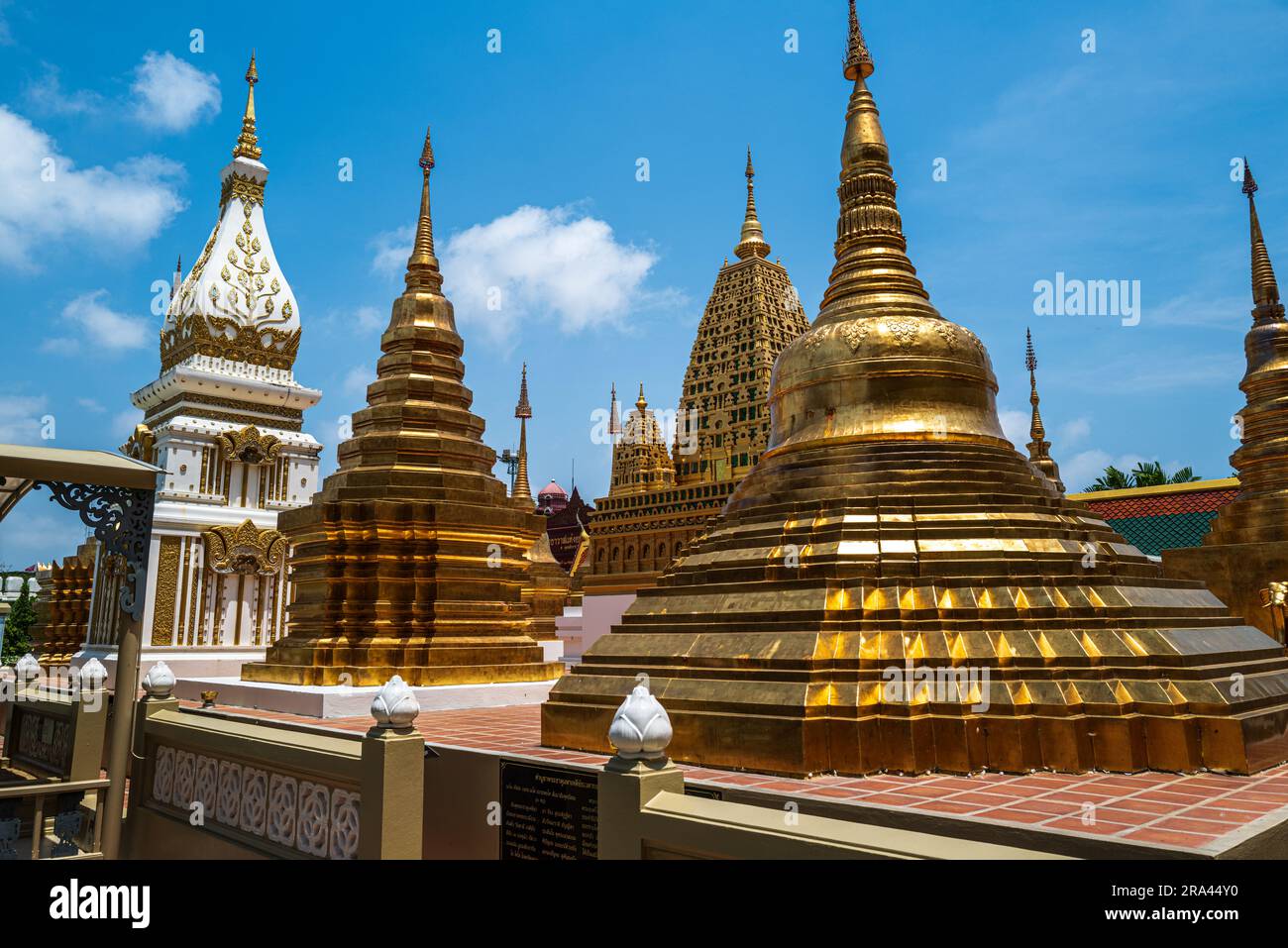 Ancient City, Thailand -- March 25, 2023. A wide angle photo of golden ...
