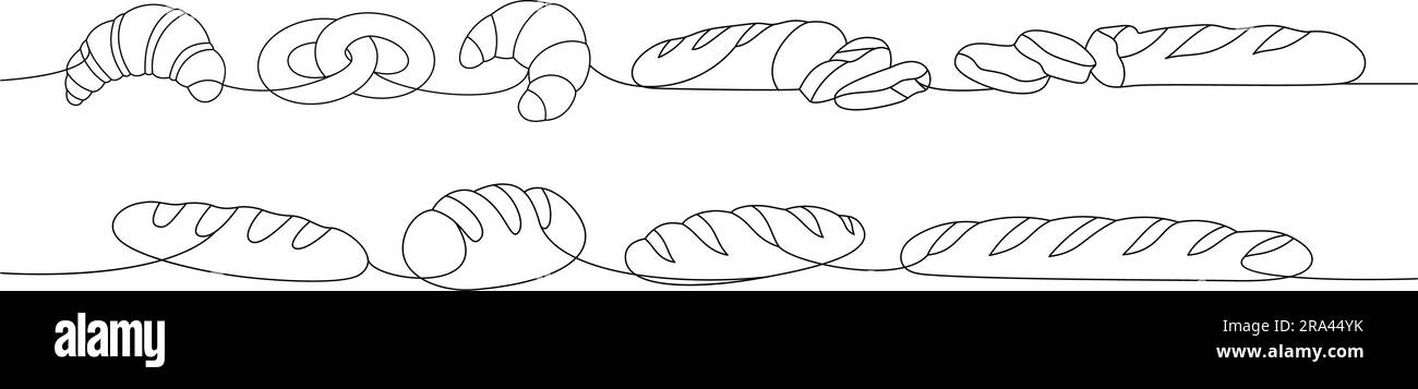 Set of breads one line continuous drawing. Whole grain and wheat bread ...