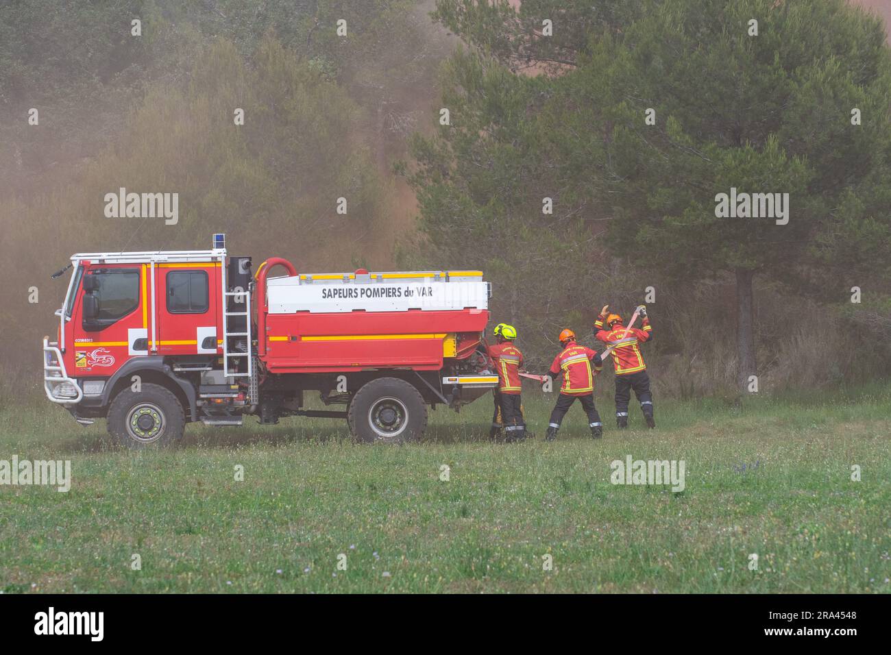 Members of fire-fighting units carry out training against forest fire ...