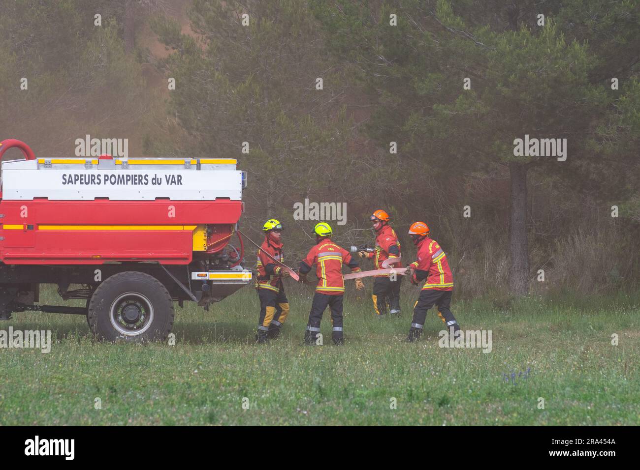 Members of fire-fighting units carry out training against forest fire ...