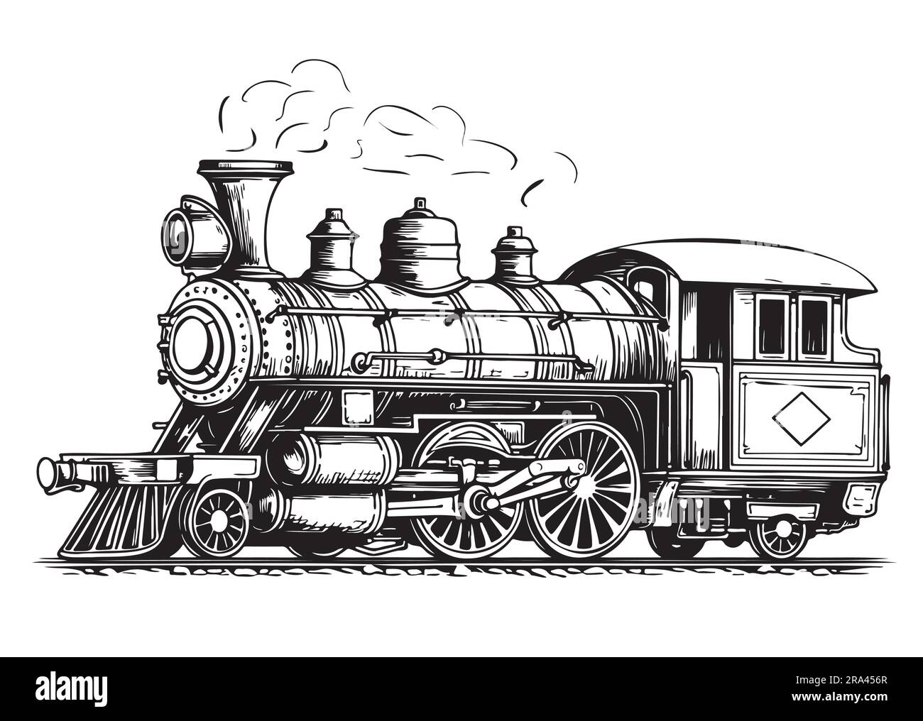 Steam locomotive vintage side view ,hand drawn sketch in doodle style Vector Stock Vector Image ...