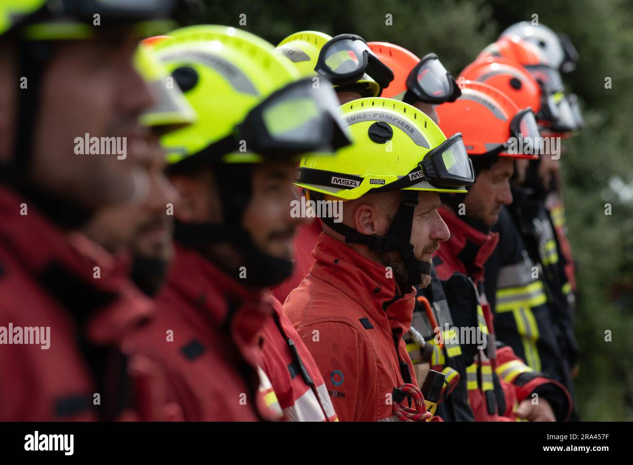 Firefighters seen during the firefighting training in Signes. The Var ...