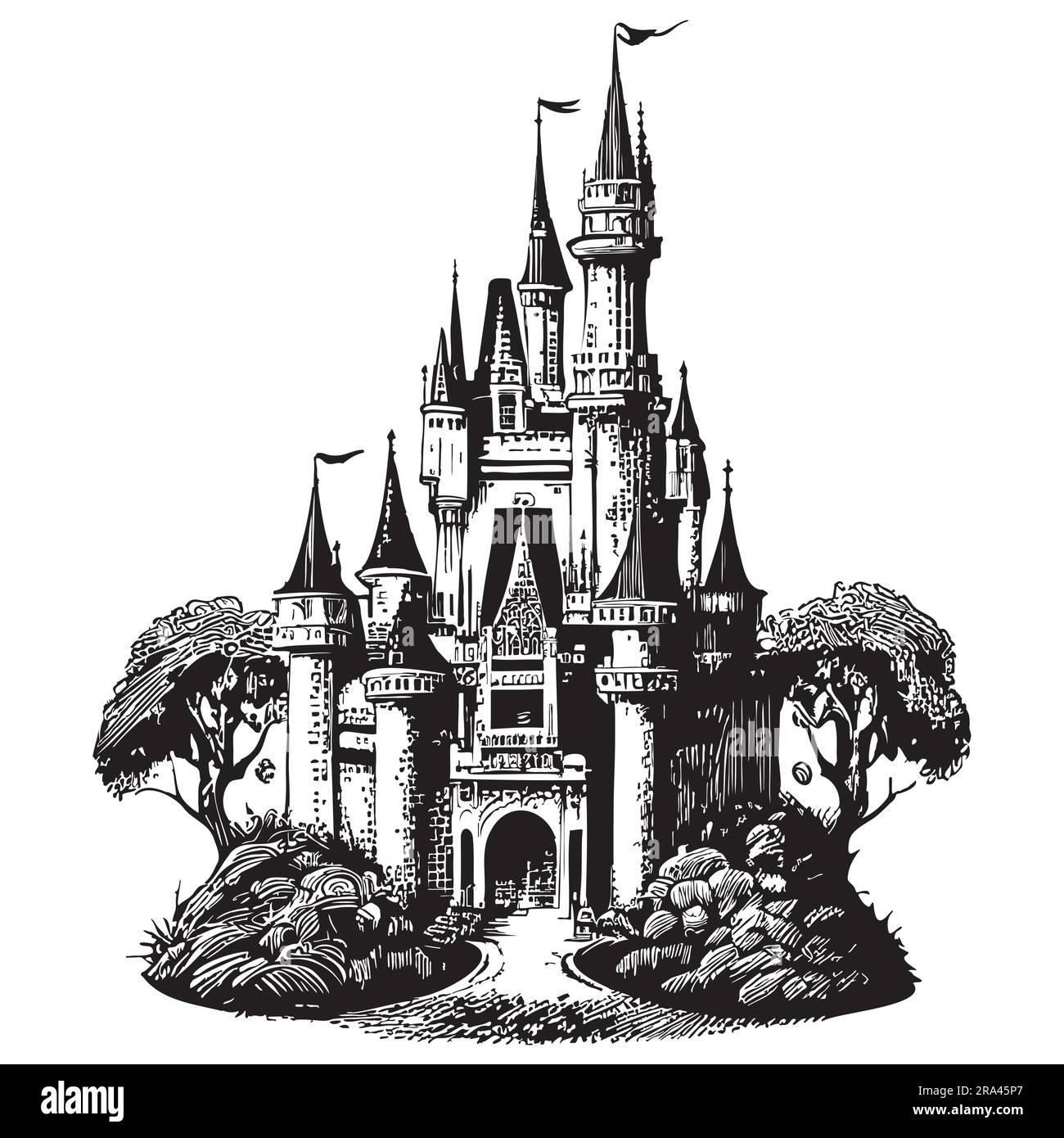 Antique castle sketch hand drawn in doodle style illustration Stock ...