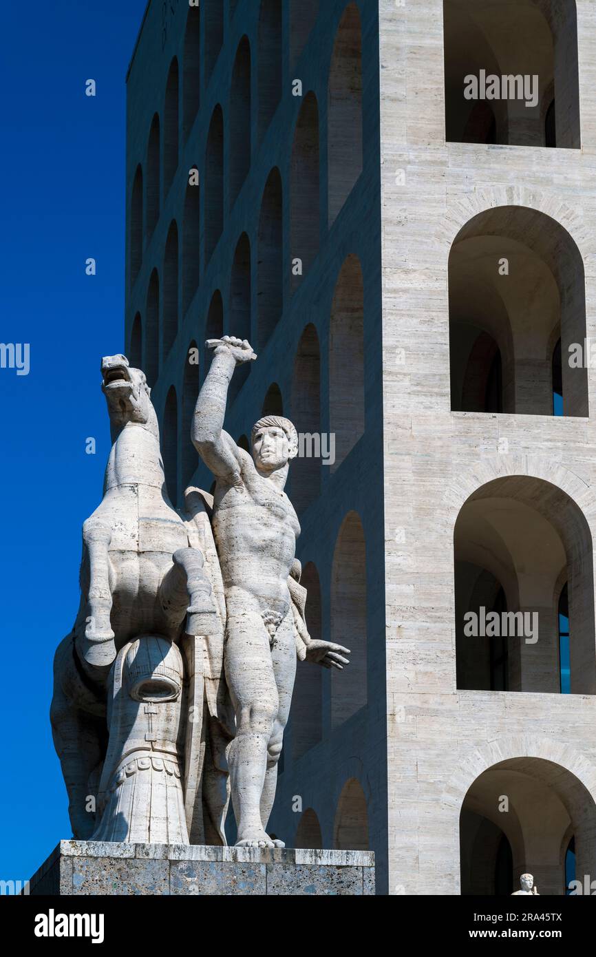 Equestrian sculpture with Palace of Italian Civilization (Palazzo della ...
