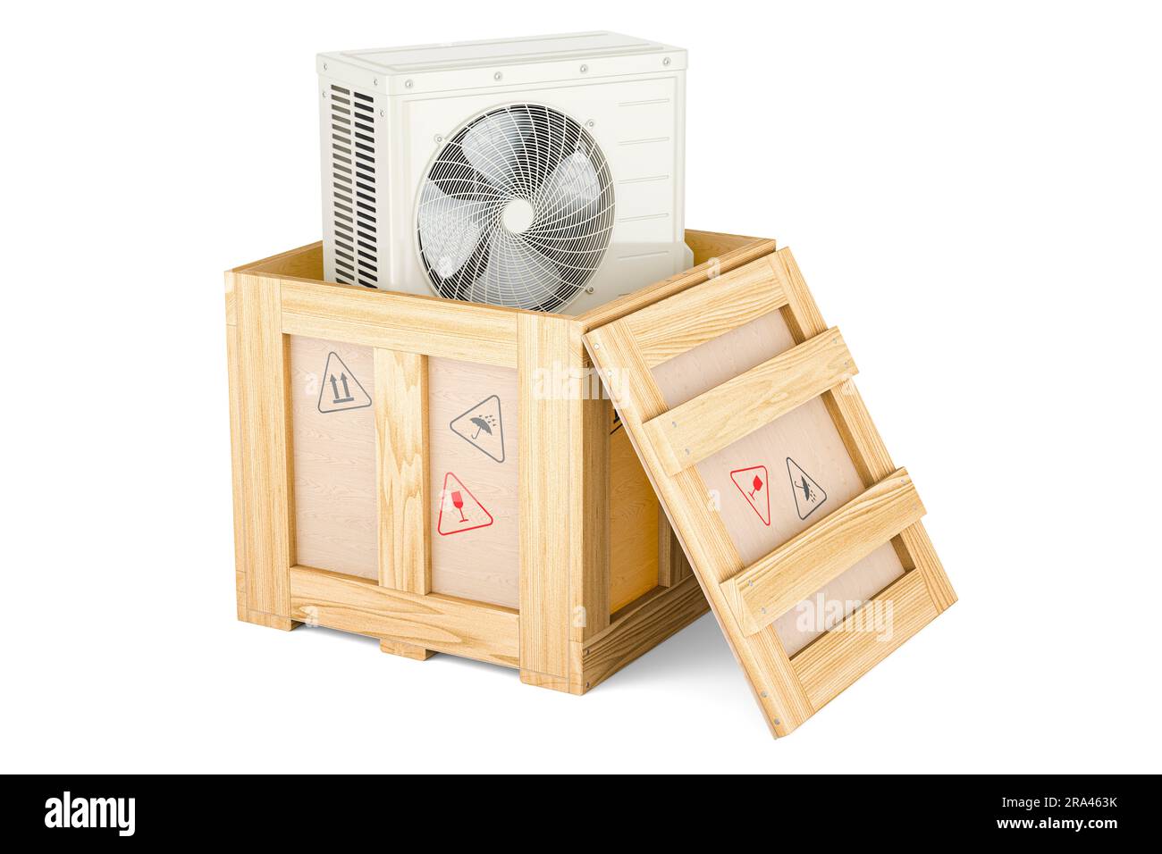 Air conditioner, outdoor compressor unit inside wooden box, delivery ...