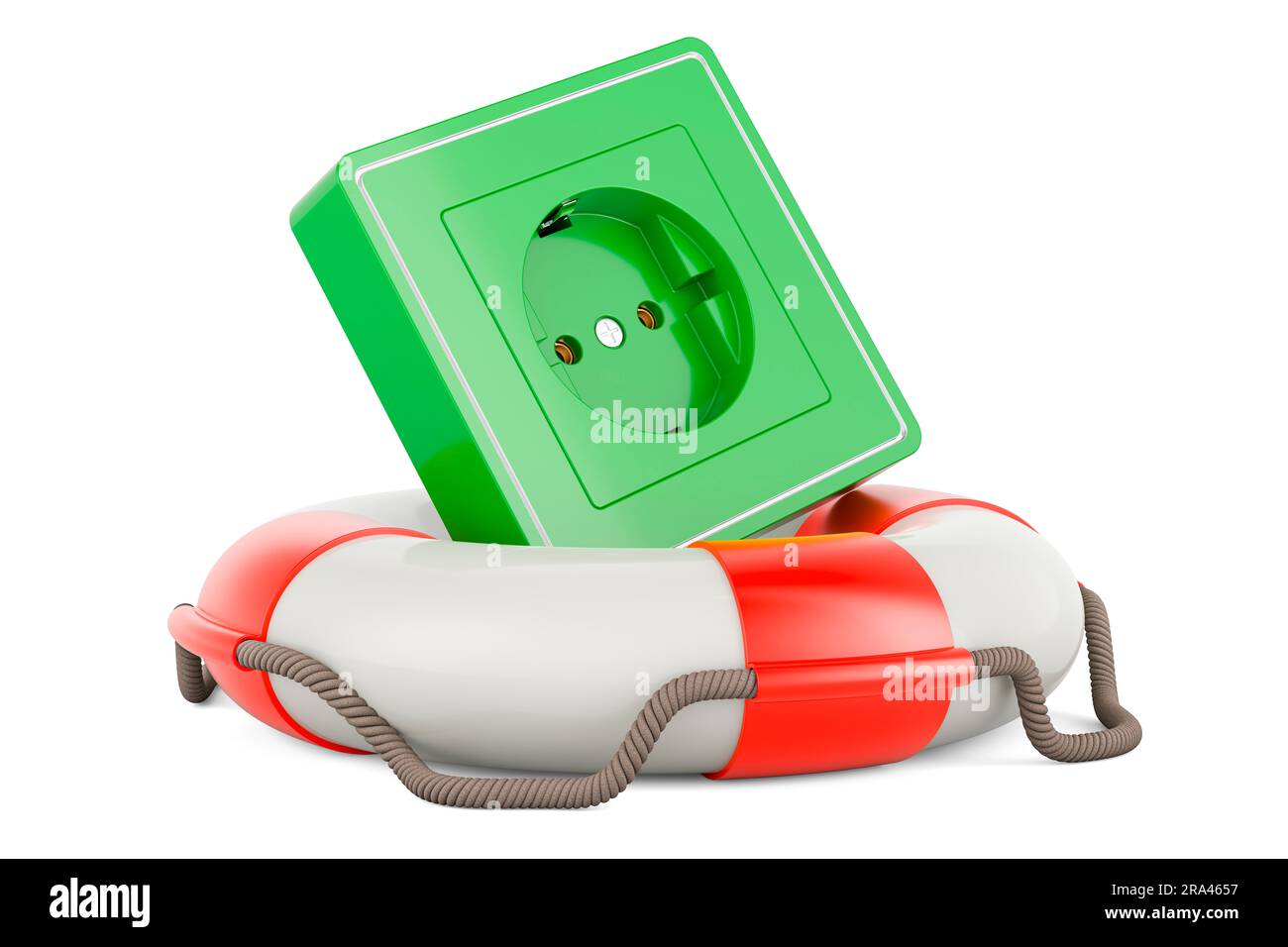 Electrical outlet, socket with lifebuoy. 3D rendering isolated on white ...