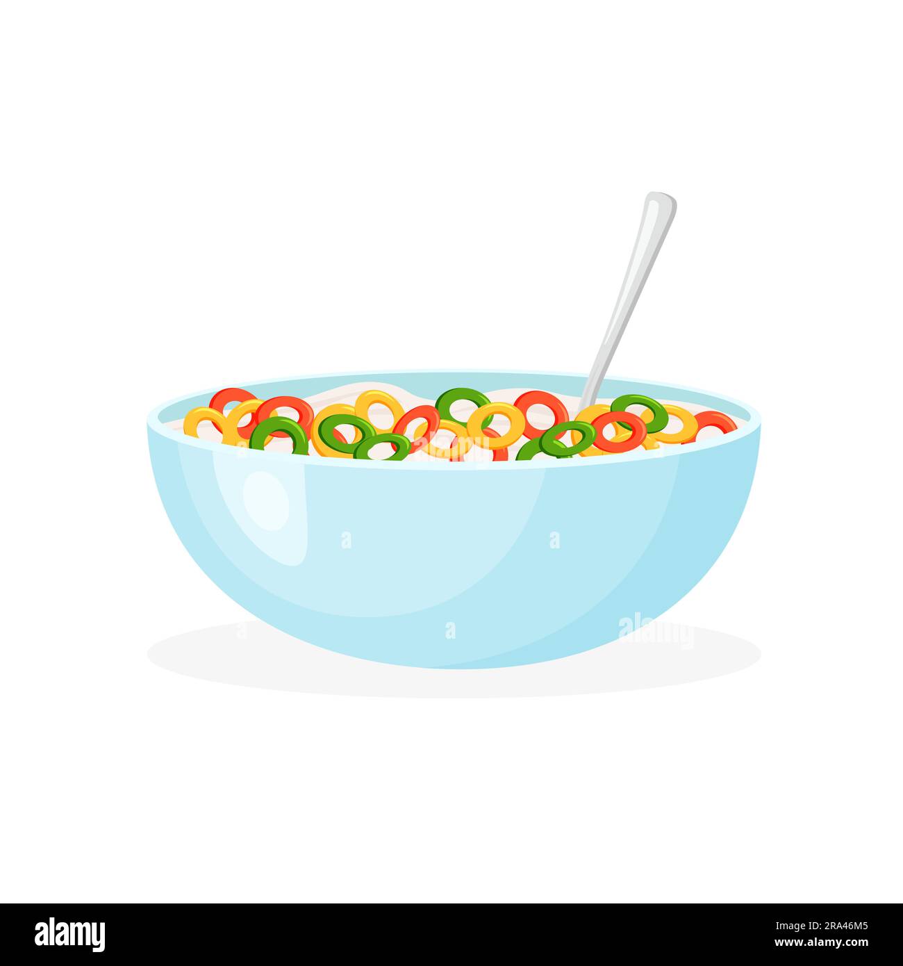 Colorful cereal milk breakfast. Rolled oats or crunchy cornflakes ...