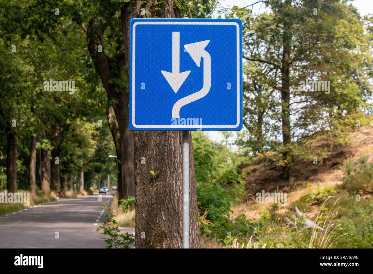 Dutch traffic road sign: diversion place on the right side of the road ...