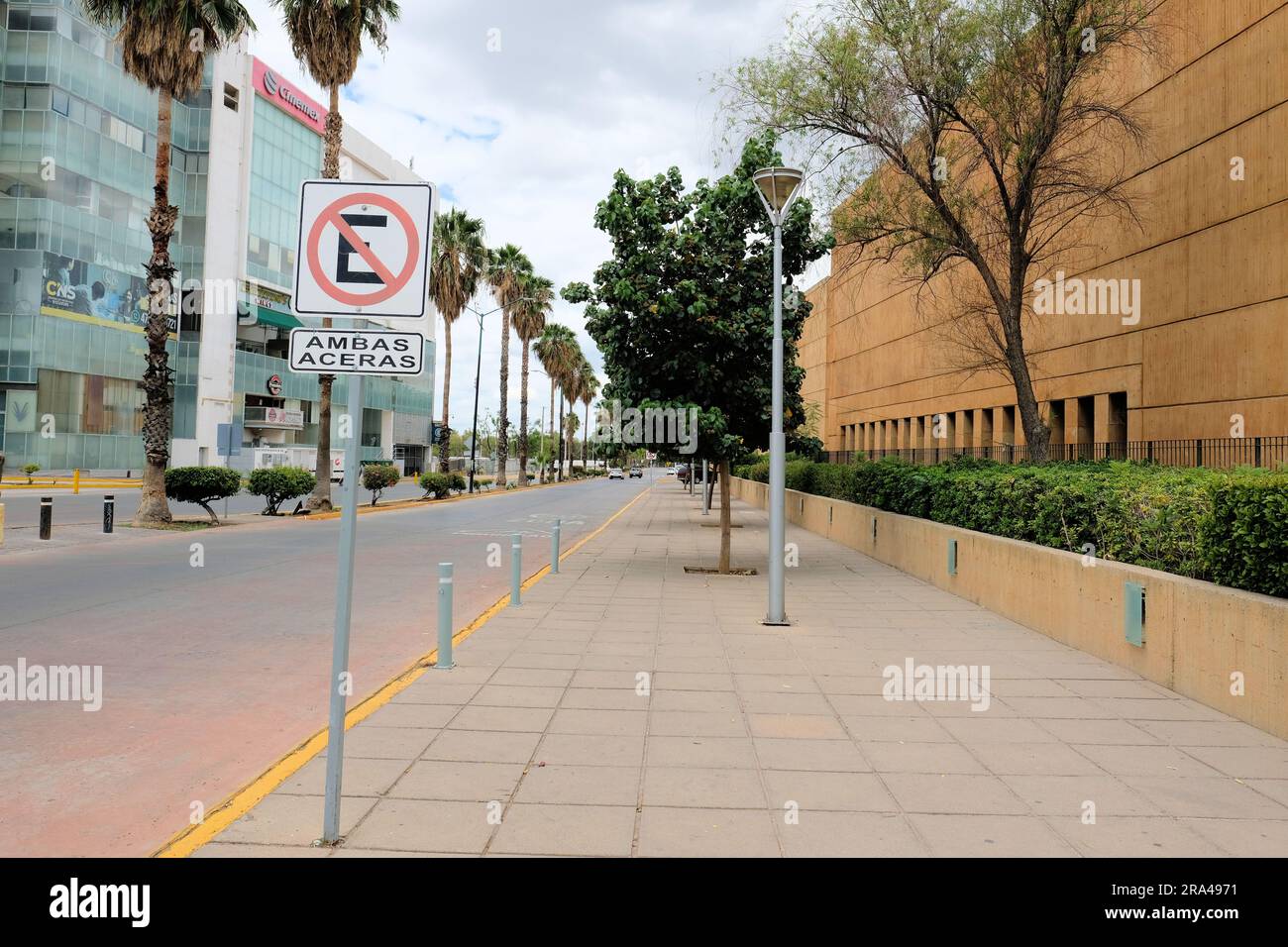 No parking sign on a street in Leon, Guanajuato, Mexico prohibiting ...
