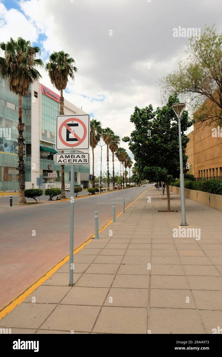 No parking sign on a street in Leon, Guanajuato, Mexico prohibiting ...