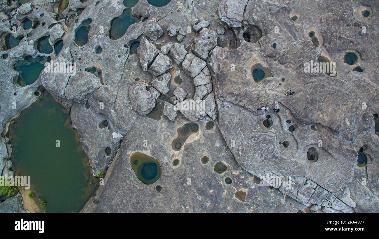 Aerial view above 3000 bok unseen beautiful rock of Mekong river ...