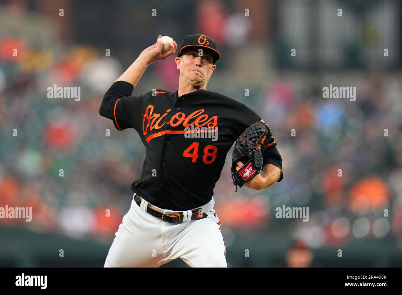 Baltimore Orioles starting pitcher Kyle Gibson throws a pitch in the ...