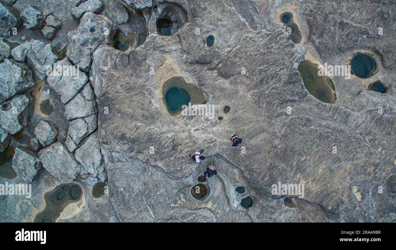 Aerial view above 3000 bok unseen beautiful rock of Mekong river ...