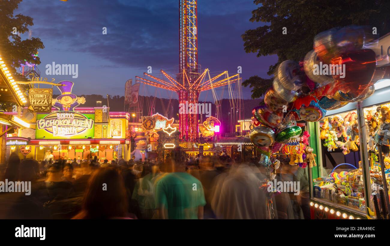 30 June 2023, Bavaria, Würzburg: The ride "Aeronaut" is located at the ...