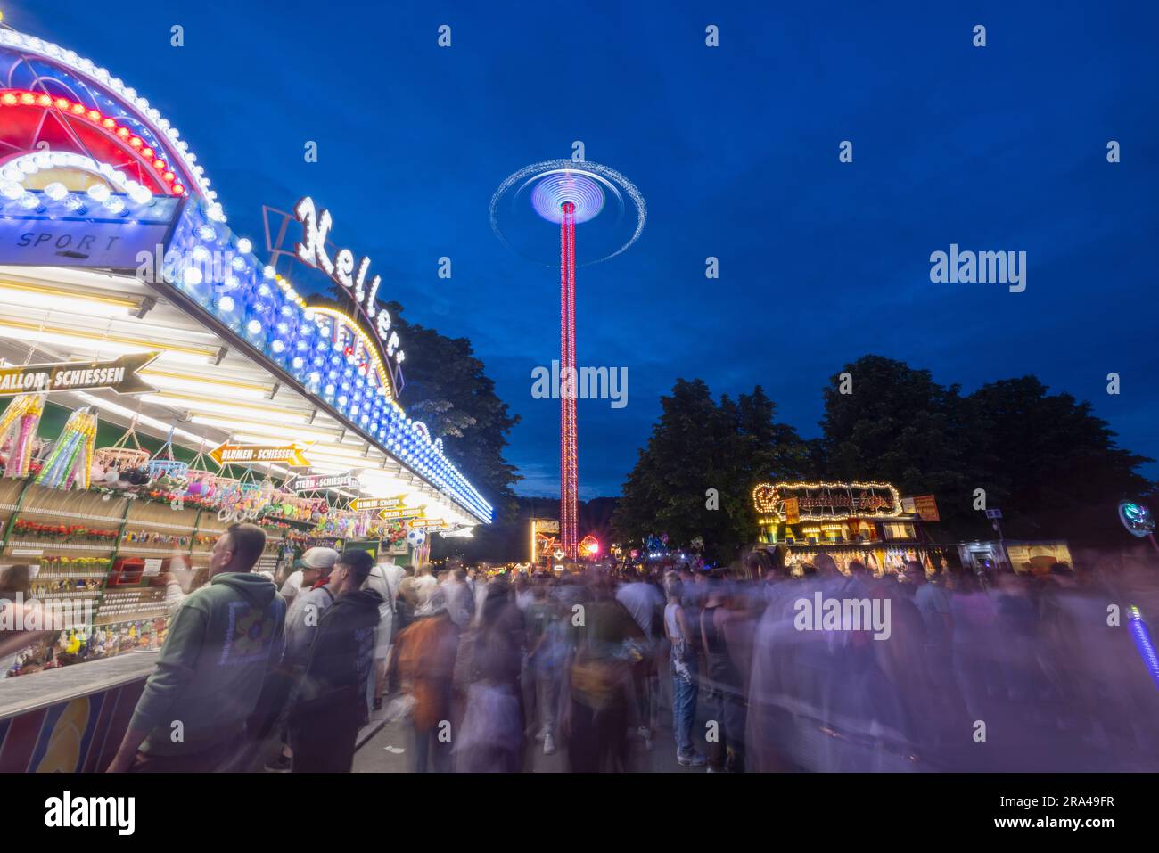 30 June 2023, Bavaria, Würzburg: The ride "Aeronaut" is located at the ...