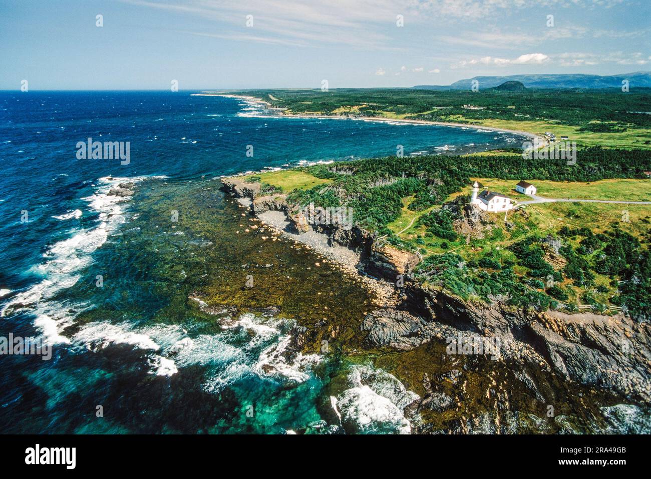 Aerial image of Lobster Cove Head Lighthouse, Newfoundland, Canada ...