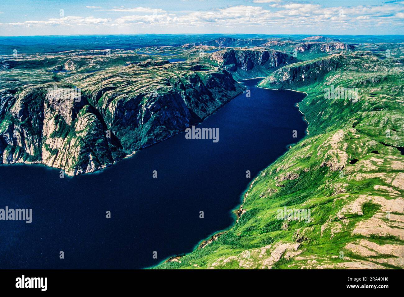 Aerial image of the rugged Newfoundland coastline, Canada Stock Photo ...