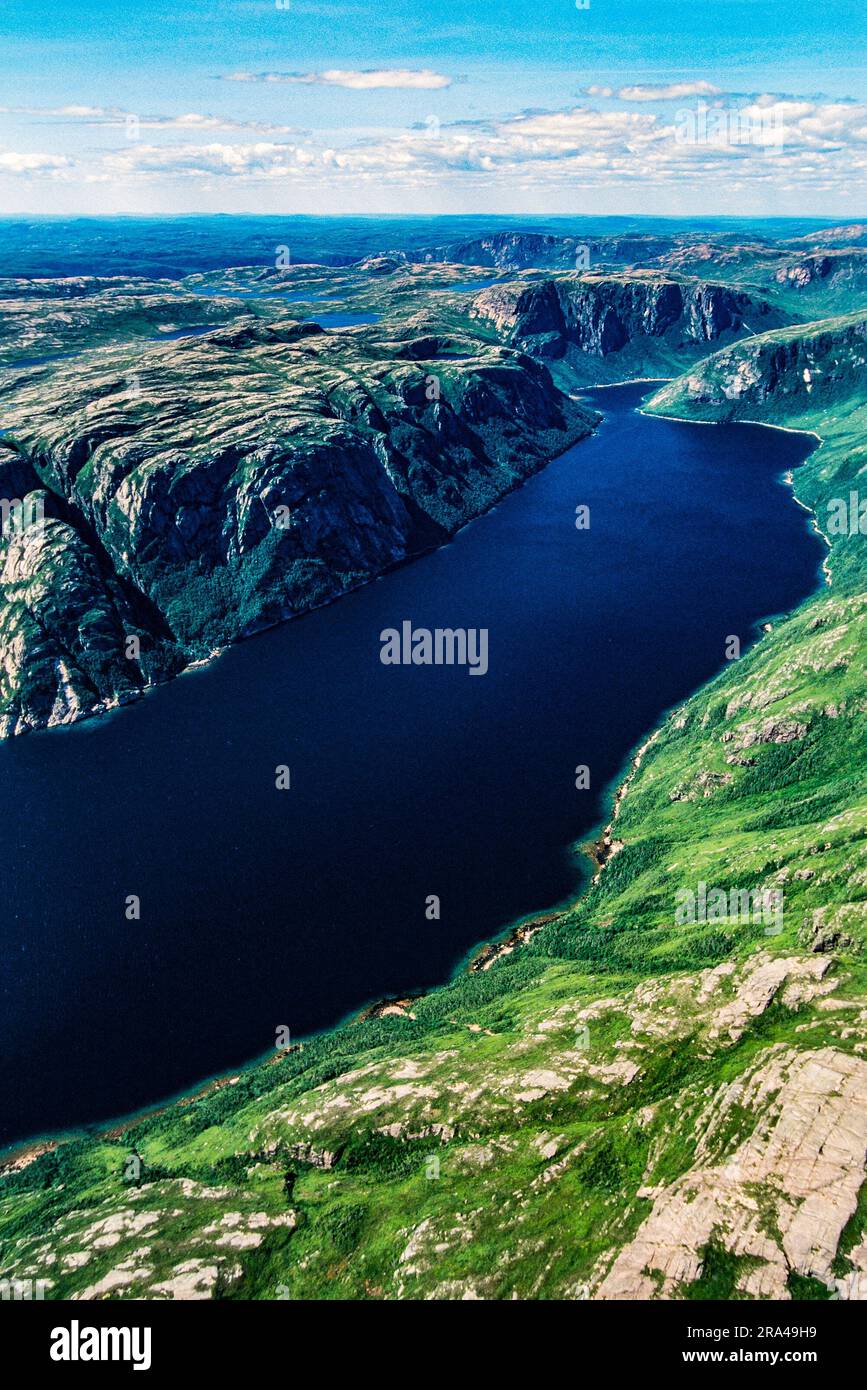 Aerial image of the rugged Newfoundland coastline, Canada Stock Photo ...