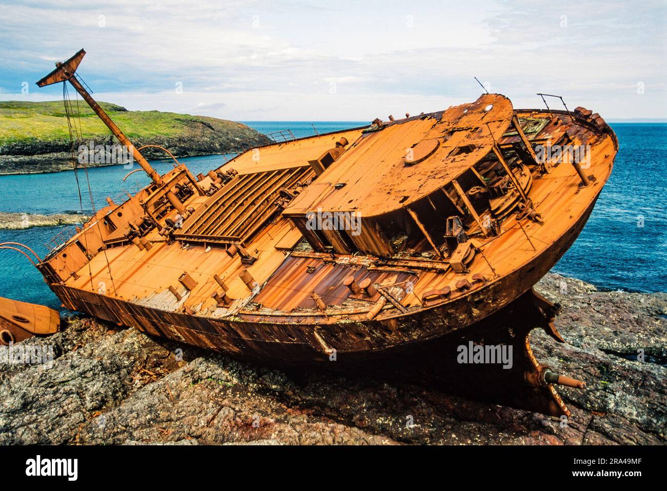 Aerial image of shipwreck on Great Sacred Island, Newfoundland, Canada ...