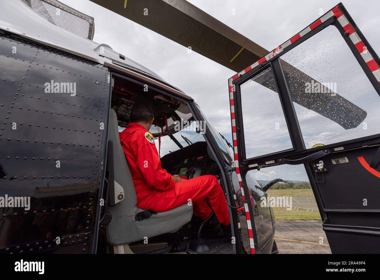 Marignane, France. 30th June, 2023. A pilot sits inside an Airbus H 225 ...