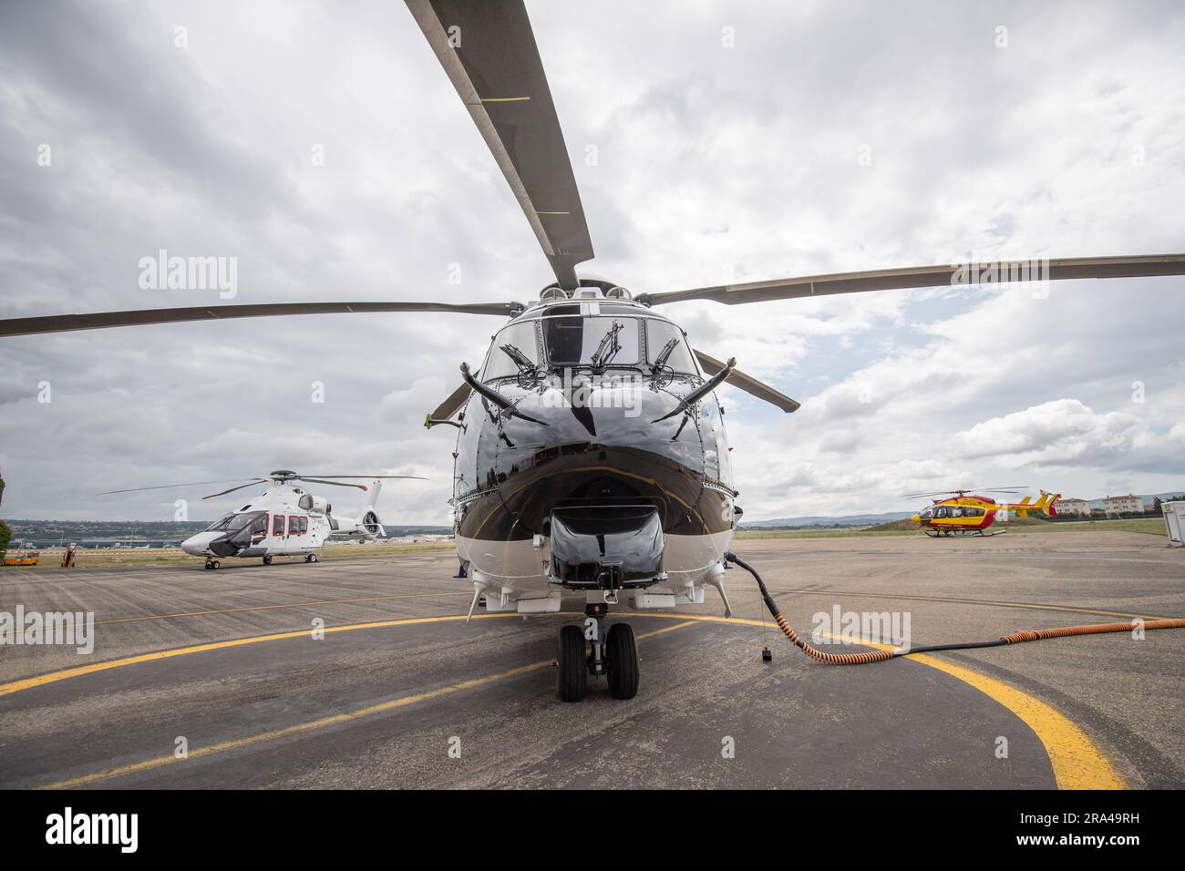 Marignane, France. 30th June, 2023. The Airbus H225 helicopter runs on ...