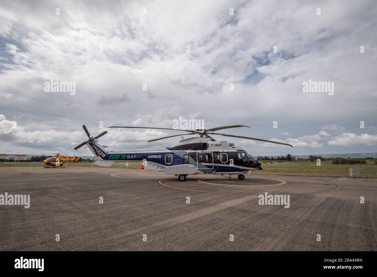 Marignane, France. 30th June, 2023. The Airbus H225 helicopter runs on ...