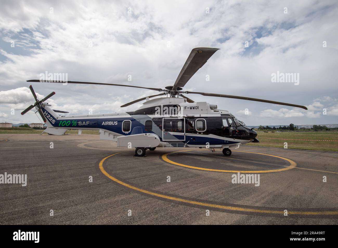 Marignane, France. 30th June, 2023. The Airbus H225 helicopter runs on ...